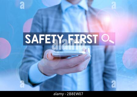 Safety First Meaning Warning Prevention And Protect Stock Photo - Alamy