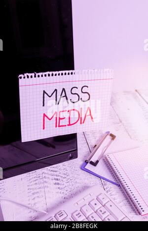 Writing note showing Broadcasting. Business photo showcasing Transmit ...