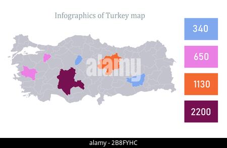 Turkey map, administrative division, separate individual regions with ...
