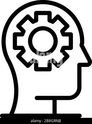 Digital Brain in Gear outline icon - vector AI or ML concept symbol in ...
