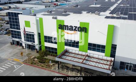 General overall aerial view of an Amazon LAX9 warehouse, Friday, Mar 20 ...
