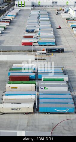 General overall aerial view of an Amazon LAX9 warehouse, Friday, Mar 20 ...