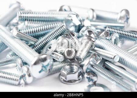 Metal bolts a row background. Chromed screw bolts texture. Steel bolts ...