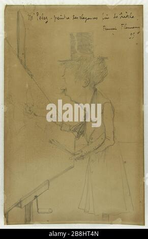 François Flameng (1846-1923). Caricature of Fernand Pelez (1848-1913 ...