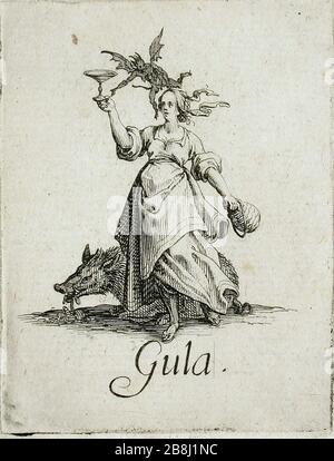 Gluttony; Gula; The seven deadly sins. The female personification of ...