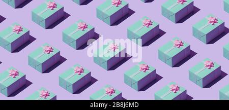 Gift boxes background with repetition of identical presents Stock Photo ...