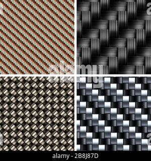 Set of various types of Carbon fiber textures. 3d vector Stock Photo ...