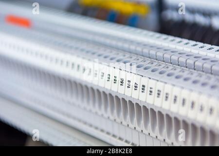 Detail of installed connector strip in electric cubicle Stock Photo - Alamy