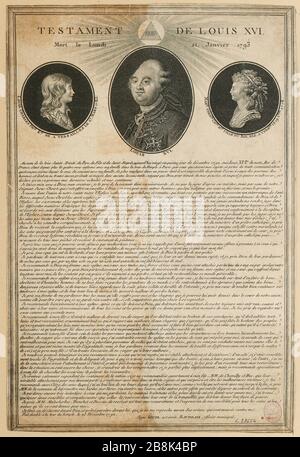 French Revolution. Testament of Louis XVI decorated with the portrait ...