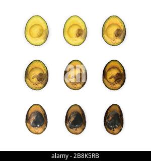 Decaying avocado slices against white background Stock Photo - Alamy