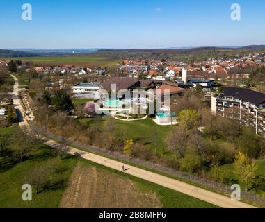 Empty thermal bath in Beuren on the Swabian Alps, Germany on a sunny ...