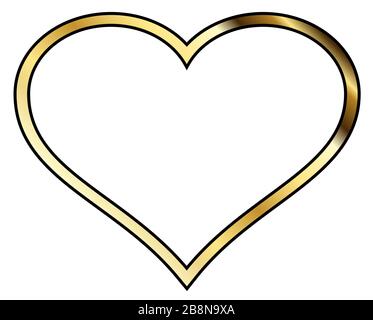 A golden heart outline with copy space and isolated on a white ...