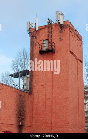 Telecom equipment and cellphone antennas installed on an industrial ...