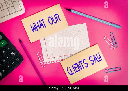 Writing note showing Client Testimonials. Business concept for Written ...