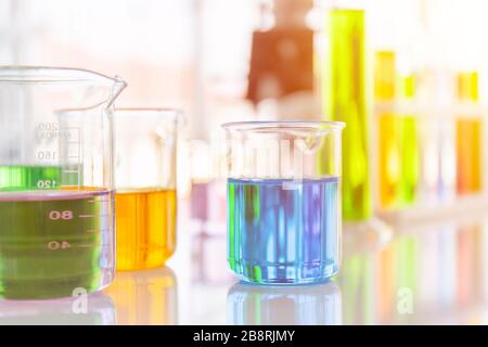 Chemical reagent bottles in scientific experiment bottles of different ...