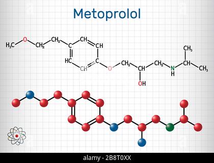 Metoprolol, C15H25NO3 molecule. It is used in the treatment of ...
