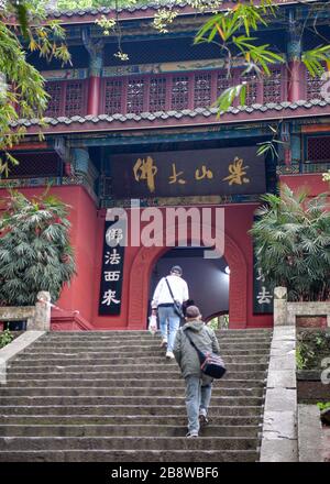 Leshan, China's Sichuan Province. 23rd Mar, 2020. Tourists walk at ...