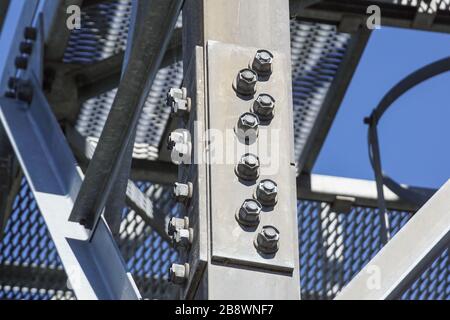 Joint of steel structure with bolt and nut at construction site Stock ...