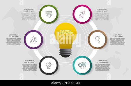 Modern vector light bulb infographics. Business template with circles and four steps. Success ...
