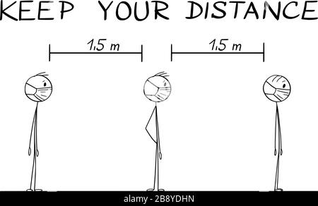 Keep Distance Stick Figure with Mask. Illustration depicting social ...