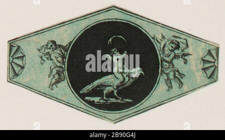 Putto on a bird and blowing horns Stock Photo - Alamy