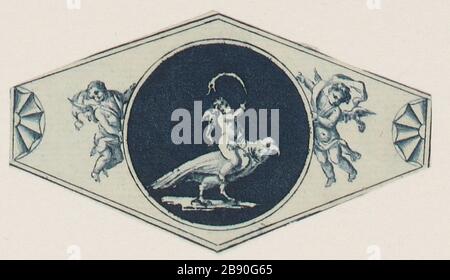 Putto on a bird and blowing horns Stock Photo - Alamy