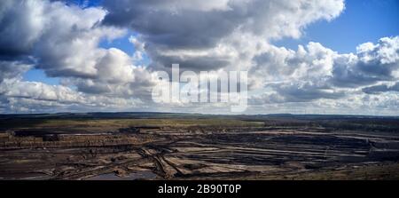 Aerial view of open cast coal mine near Merthyr Tydfil South Wales UK ...