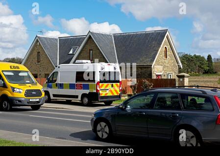 A POLICE SPEED CAMERA SAFETY VAN ON A MOTORWAY BRIDGE IN CUMBRIA UK ...