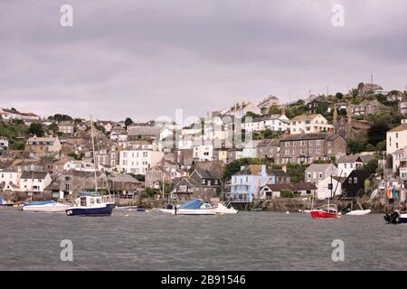 Fowey river estuary opposite polruan cornwall england uk aerial drone ...