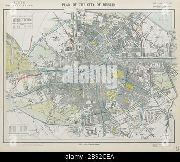 DUBLIN antique town city plan by GW BACON Ireland 1898 old map chart ...