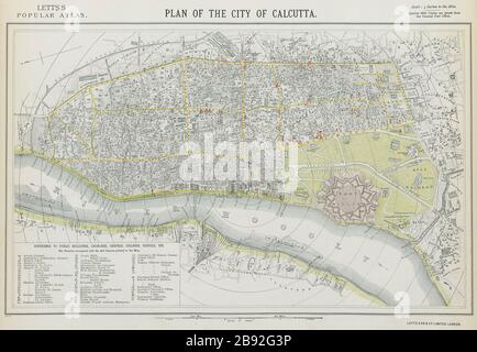 Calcutta / Kolkata town city plan. Fort William. British India 1931 old ...