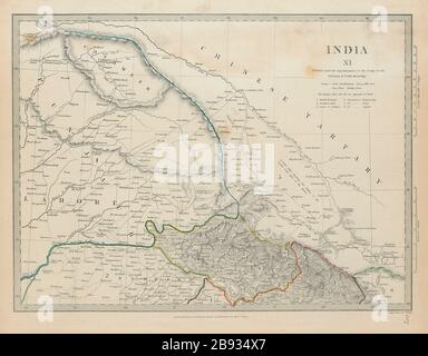 INDIA PAKISTAN. Punjab Garhwal Lahore Sirhind Kashmir China. SDUK 1844 ...