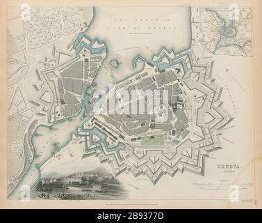 Geneva town city plan & environs. Switzerland. Sketch map 1885 old ...