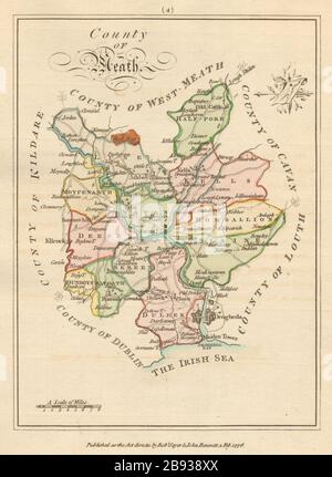 COUNTY MEATH: Antique county map. Leinster. Ireland. BARTHOLOMEW, 1882 ...