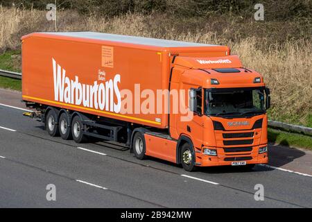 Warburtons Bread; Haulage delivery trucks, lorry, transportation, truck, cargo, Scania vehicle ...