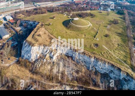 Aerial view of the Krakus Mound (Kopiec Krakusa) also called Krak Mound ...