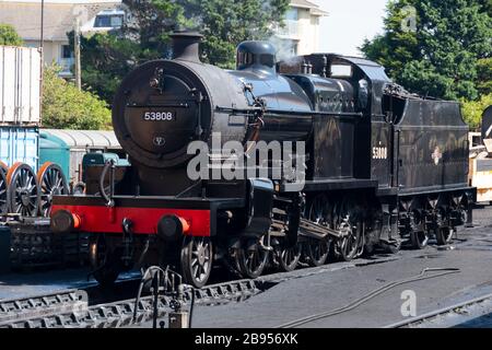 Train engine S D Class 7F 2 8 0 Locomotive 53809 in steam at the station Goathland North ...