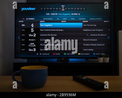 UK, March 2020: TV Television catch up services on Youview with remote ...