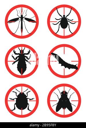 Set of warning signs with insects. Pests. Vector illustration Stock ...