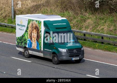 Morrisons van livery on-line shopping grocery vehicle; Shipping freight ...