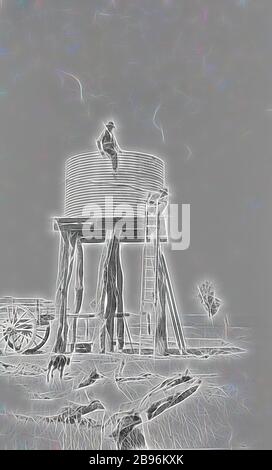 Negative - Nhill District, Victoria, 1920, Lifting a water tank onto a ...