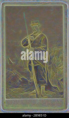 Unidentified soldier with moustache, holding rifle with bayonet ...