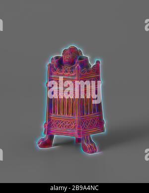 Inkpot with a Monk in a Pulpit, A five-sided inkpot, from a solid cube ...