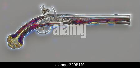 Flint gun / flint gun, The lock plate is engraved with a signature and ...