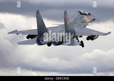 Su-30SM jet fighter of Kazakhstan Air Force taking off during Exercise ...