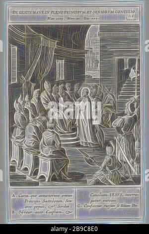 Christ before Caiaphas, Hieronymus Wierix, 1563 - before 1619 Soldiers take the handcuffed ...