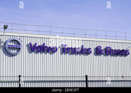 Volvo trucks and Buses garage sign Stock Photo - Alamy