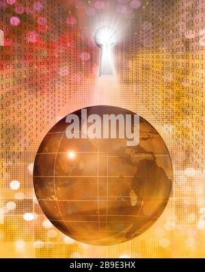 Earth, binary code and key hole Stock Photo - Alamy