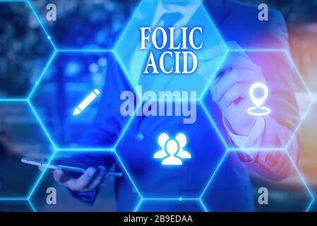 Conceptual hand writing showing Folic Acid. Concept meaning a vitamin ...