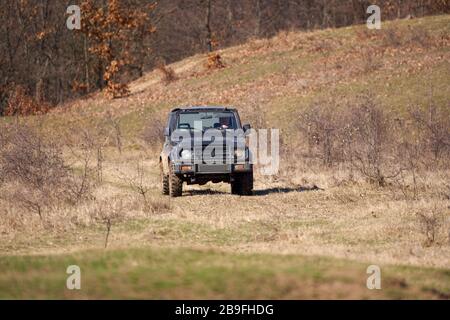 Game ranger driving small offroad car in the forest Stock Photo - Alamy